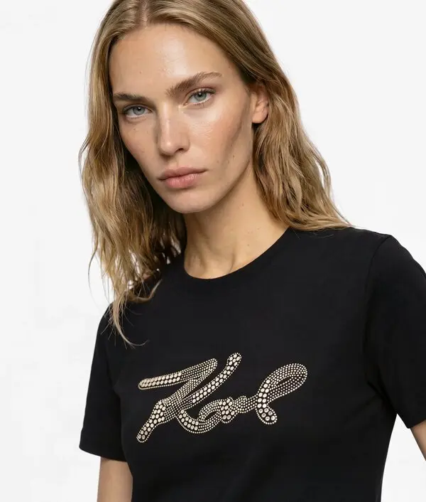 Karl Lagerfeld Signature Rhinestone T-shirt - Black