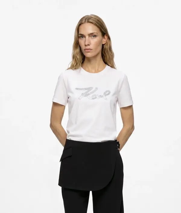 Karl Lagerfeld Signature Rhinestone T-shirt - White