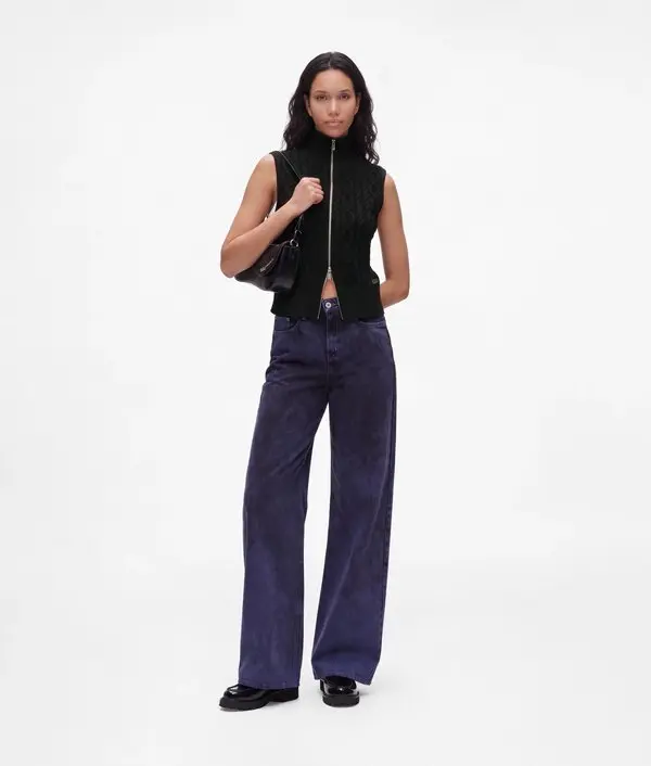 Karl Lagerfeld Cable Knit Zip-up Top
