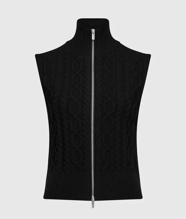 Karl Lagerfeld Cable Knit Zip-up Top