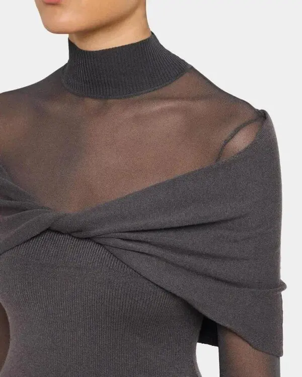 SEROYA Oak Mesh Knit Twist-front Top