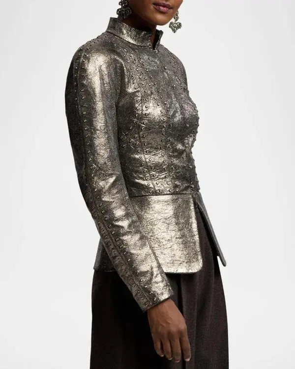 Ralph Lauren Sophia Crackle Goatskin Jacket - Grey