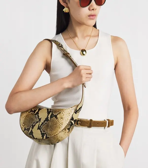 JOSEPH Leather Snake-embossed Bean Shoulder Bag