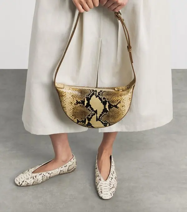 JOSEPH Leather Snake-embossed Bean Shoulder Bag