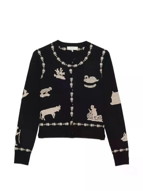 Sea Embroidered Intarsia-knit Cardigan - Blue