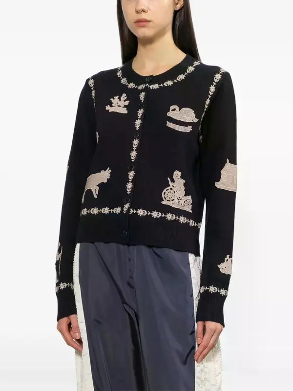Sea Embroidered Intarsia-knit Cardigan
