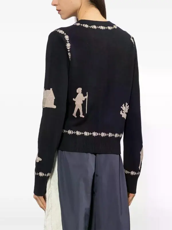 Sea Embroidered Intarsia-knit Cardigan