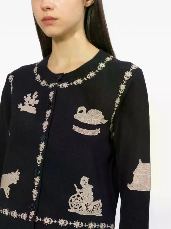 Sea Embroidered Intarsia-knit Cardigan