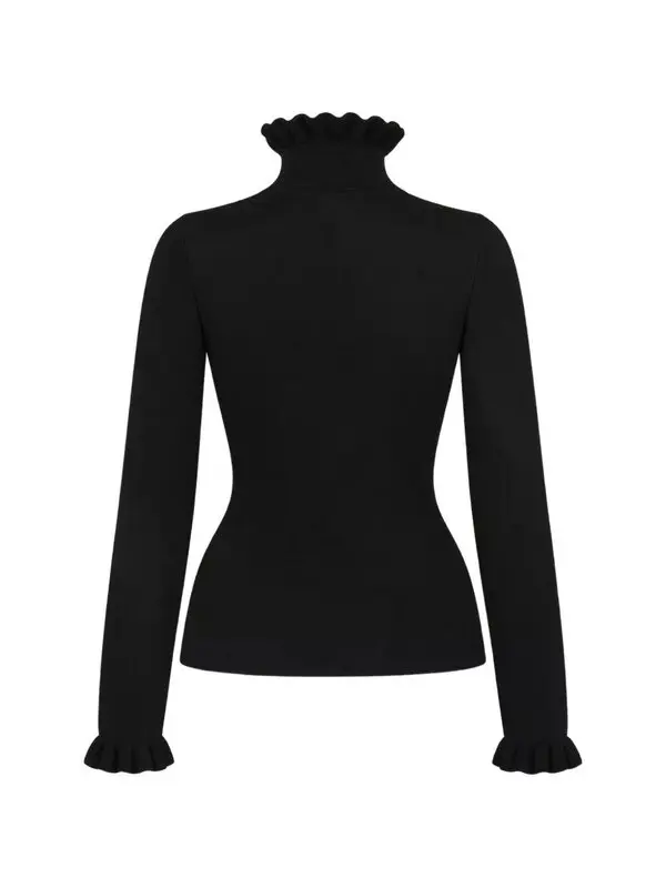 Blumarine Rose-embroidered Ruffled-trim Sweater - Black