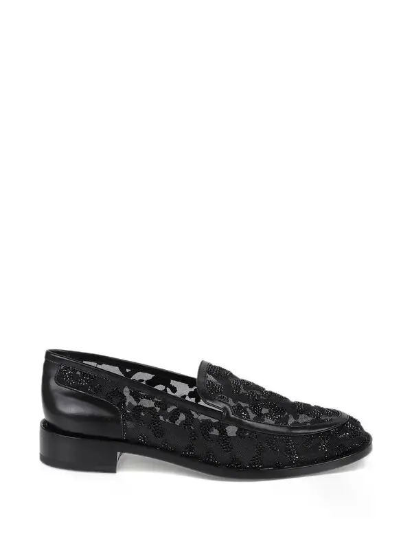 Rene Caovilla Crystal-embellished Lace-mesh Loafers - Black