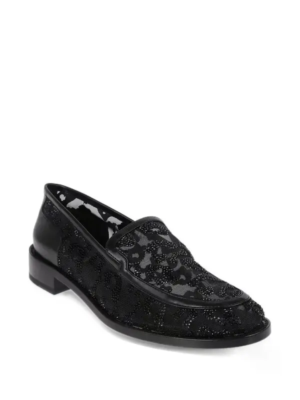 Rene Caovilla Crystal-embellished Lace-mesh Loafers