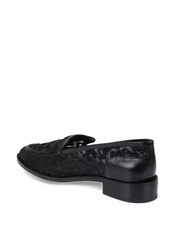 Rene Caovilla Crystal-embellished Lace-mesh Loafers