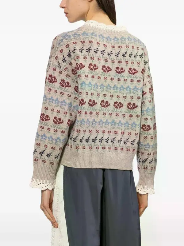 Sea Floral-intarsia Crochet-trim Sweater - Neutrals