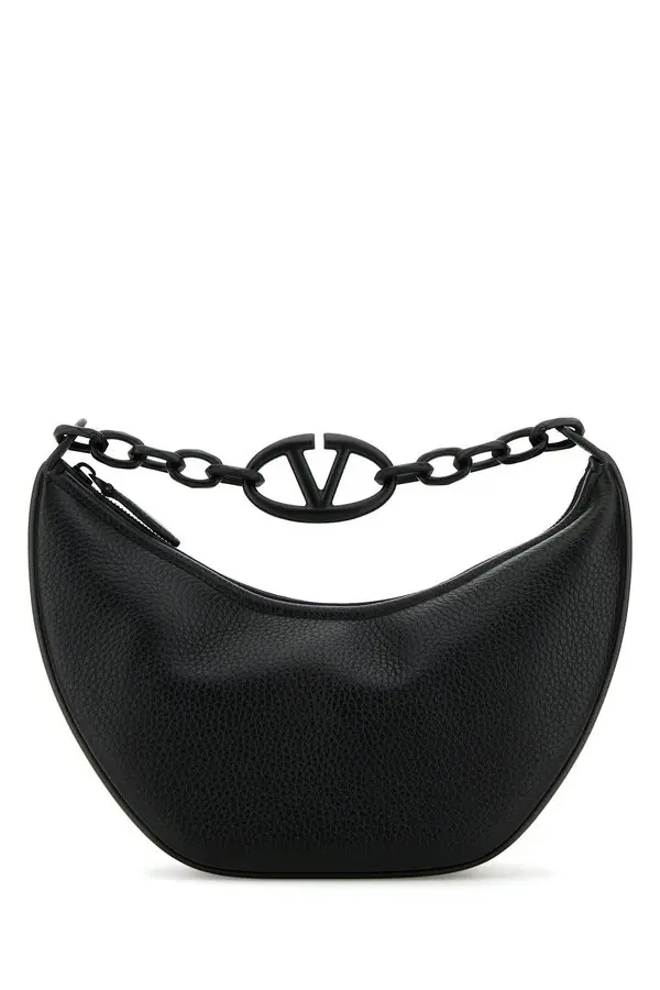Valentino Garavani Vlogo Mini Moon Hobo Handbag In Calf Leather - Nero