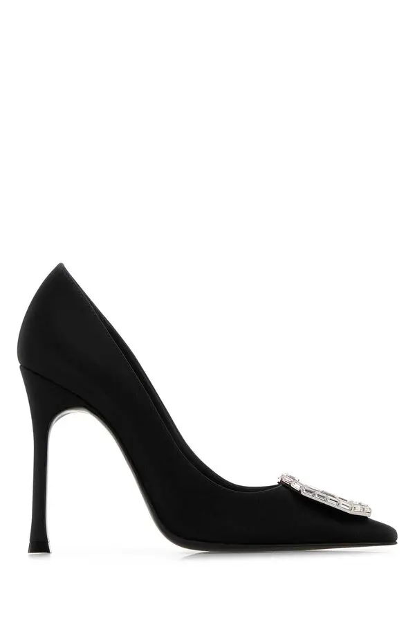 Amina Muaddi Mini Camelia Satin Pumps With 10.5 Cm Heel - Black