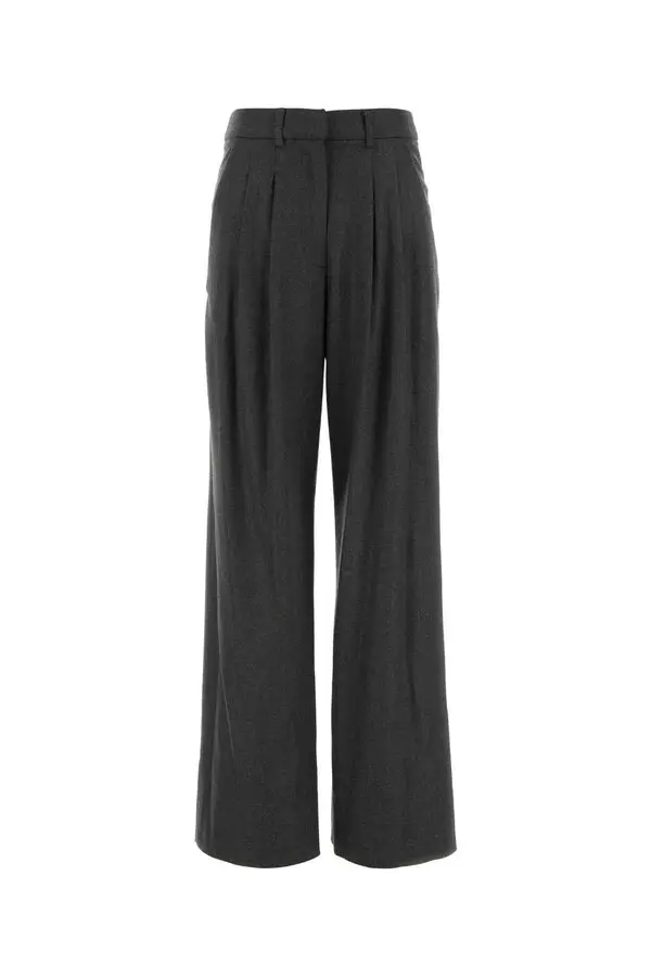 PT TORINO Charcoal Stretch Wool-blend Wide-leg Pant - Grey