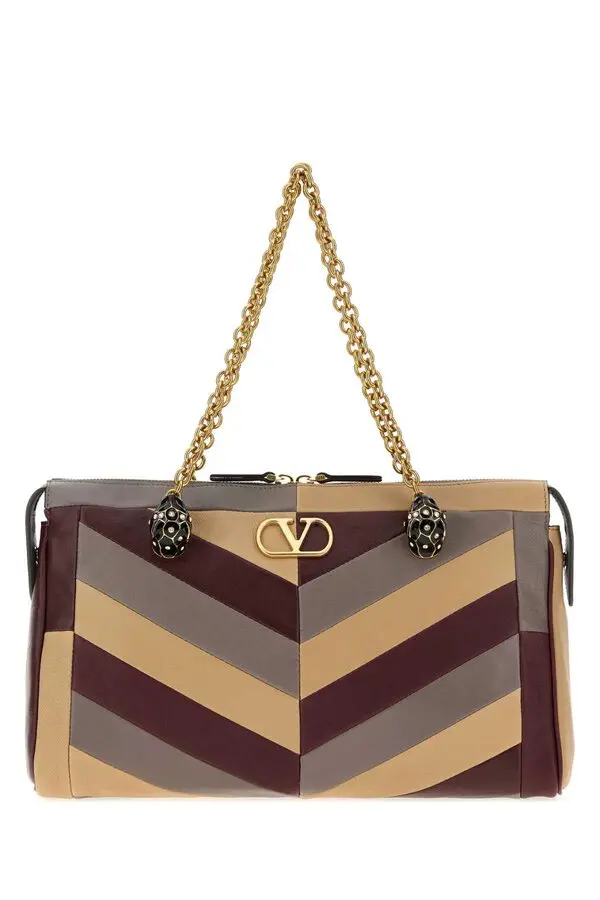Valentino Garavani Multicolor Nappa Leather Mini Shopping Handbag With Top Handle And Golden Metal Accents - Multicoloured