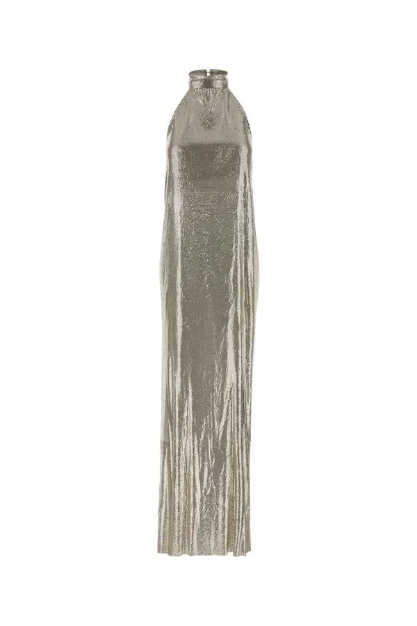 Stella McCartney Rhinestone-embellished Metal Knit Long Dress - Silver