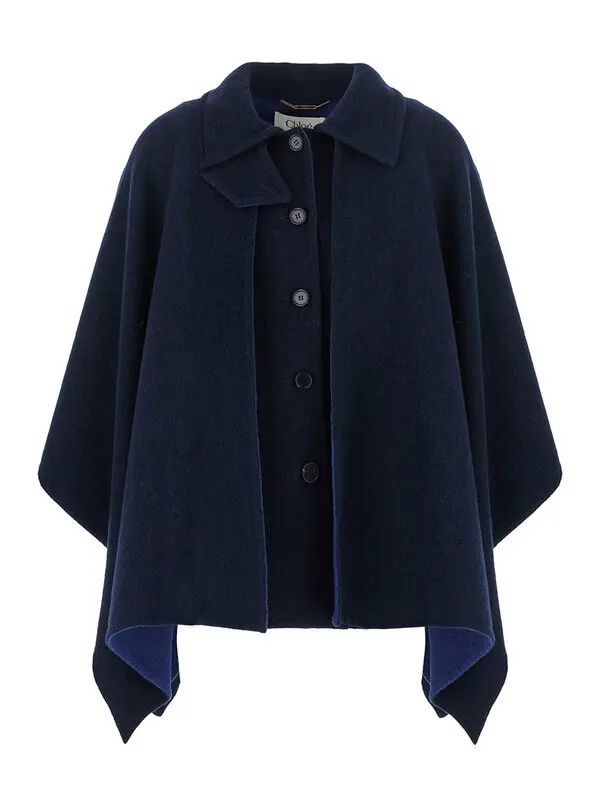 Chloé Wool High-collar Cape With Front Zip Closure - Blu