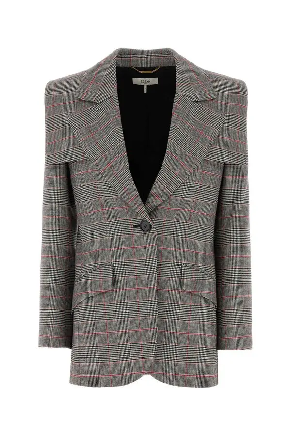 Chloé Embroidered Stretch Glencheck Blazer - Checked