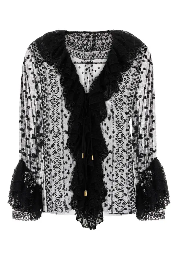 Alberta Ferretti Tulle Knit Blouse With Sheer Texture - Black