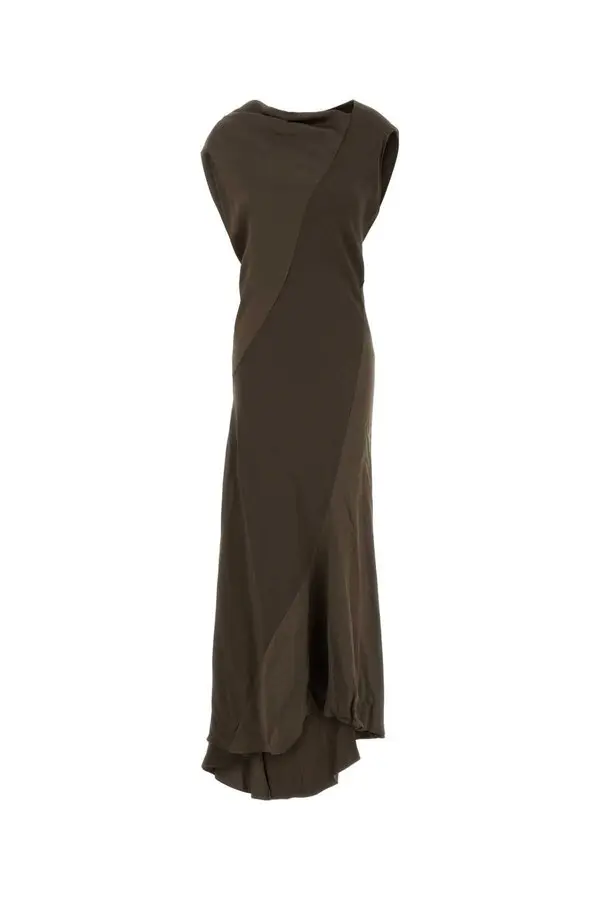 Alberta Ferretti Mud Satin Long Dress - Brown