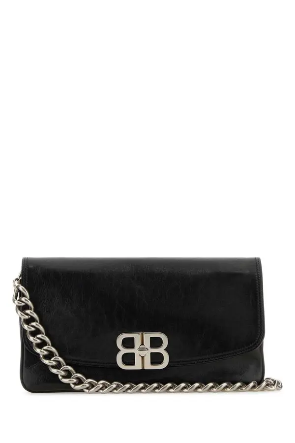 Balenciaga Leather Medium Bb Soft Flap Clutch With Crossbody Strap