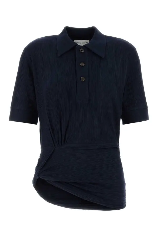 Victoria Beckham Stretch Cotton Polo Shirt - Blue