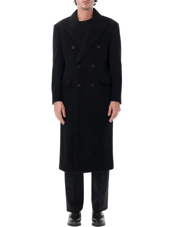 DUNST Long Double-breasted Wool Coat - Nero