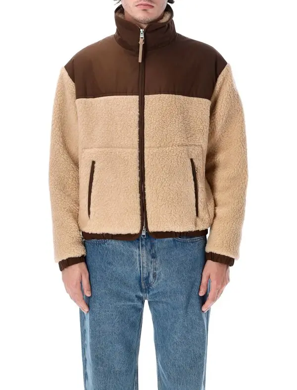 AMI Paris Zip-front Shearling Fleece Jacket - Beige