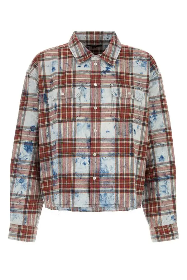 PURPLE BRAND Embroidered Cotton Oversize Shirt With Mini Check Pattern
