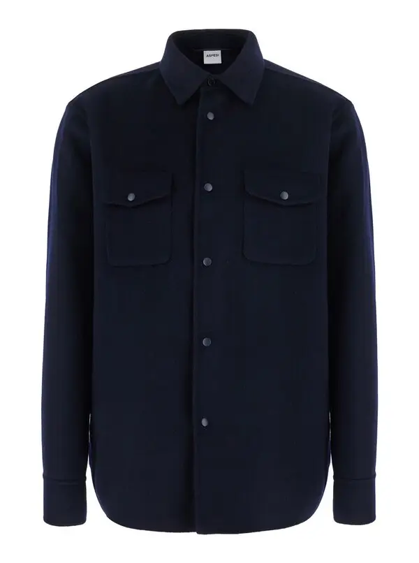 Aspesi Classic Wool Dress Shirt With Button-front And Long Sleeves - Blu