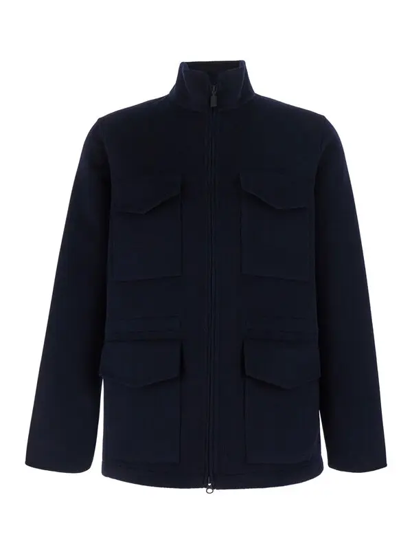 Aspesi Wool Zip-front High-collar Jacket With Pockets - Blu