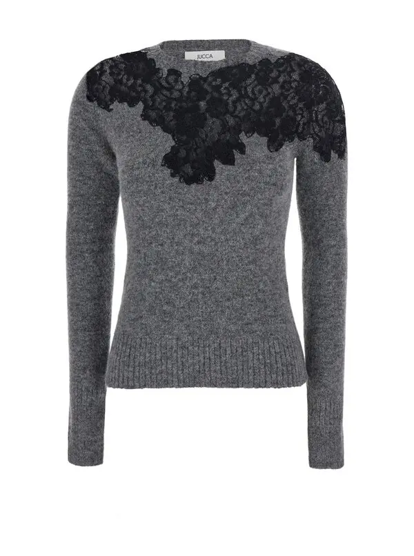JUCCA Lace-trim Round Neck Sweater With Straight Hem