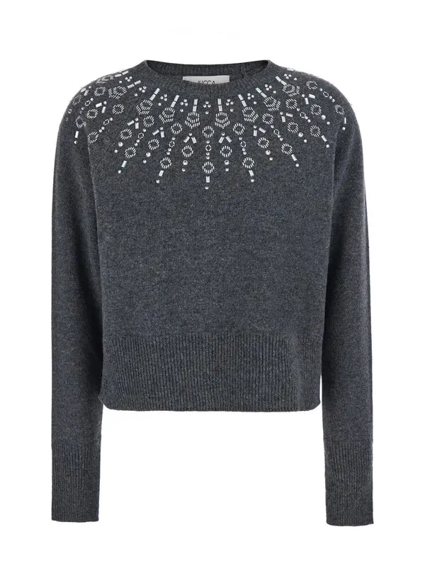 JUCCA Tech Fabric Sweater With Front Applications And Round Neck