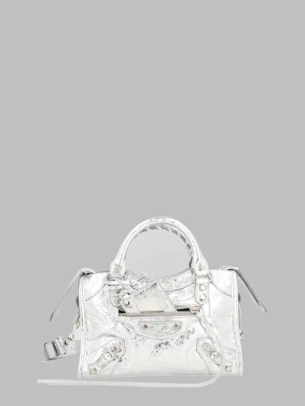Balenciaga Style Mini Leather Shoulder Bag - Silver