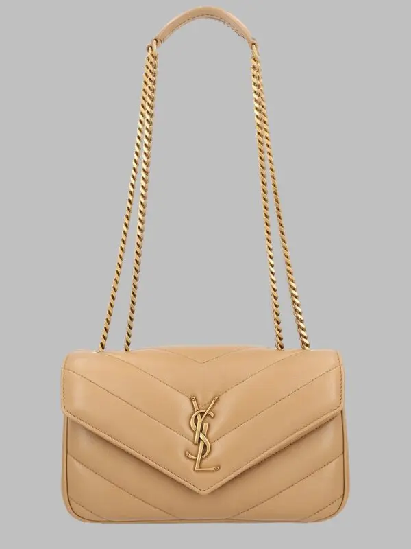 Saint Laurent Mini Lambskin Shoulder Bag Made In Italy - Beige