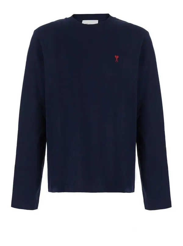 AMI Paris Long-sleeve T-shirt With Of Coeur Logo - Blu