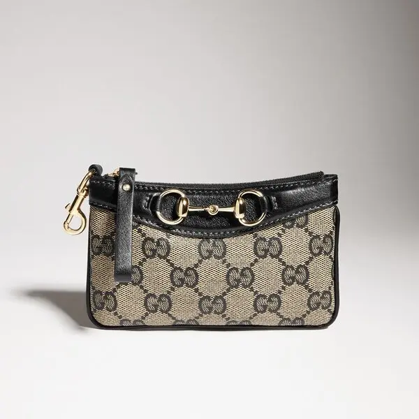 Gucci Zip Card Case With Horsebit And Strap Original Gg Fabric
