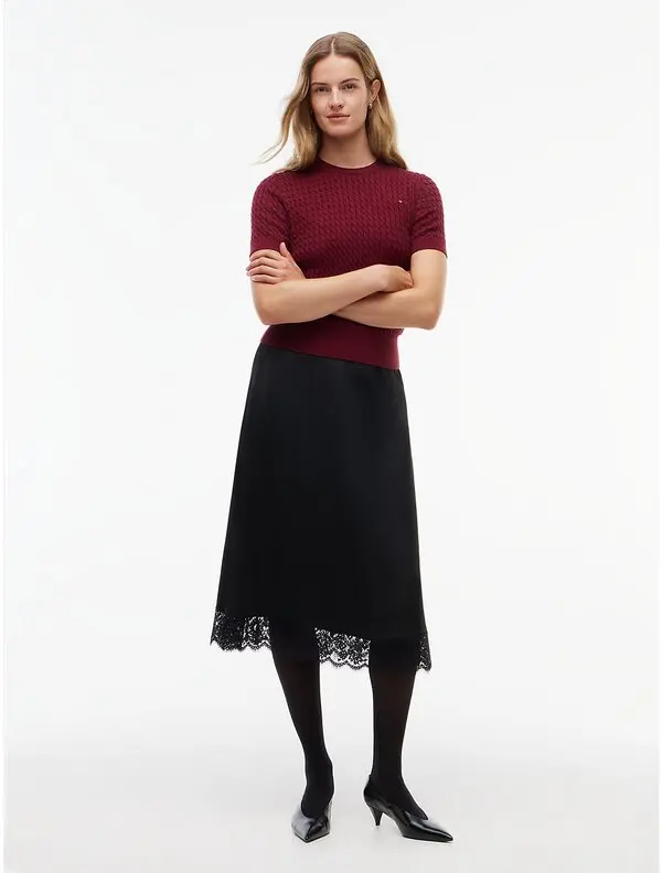 Tommy Hilfiger Lace-trimmed Satin Midi Slip Skirt - Black