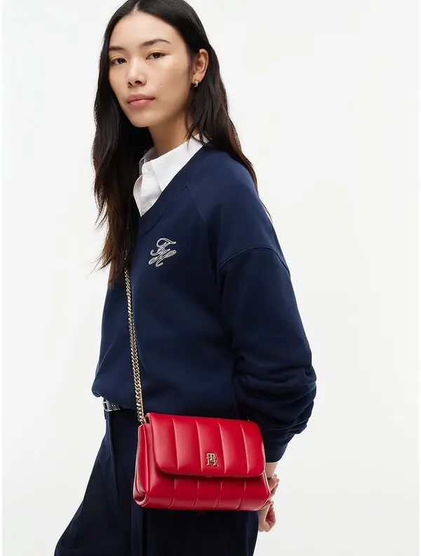 Tommy Hilfiger Monogram Quilted Flap Crossbody Bag