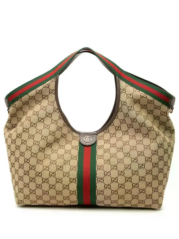 Gucci 2016-2026 Large Gg Canvas Web Giglio Tote Bag - Neutrals