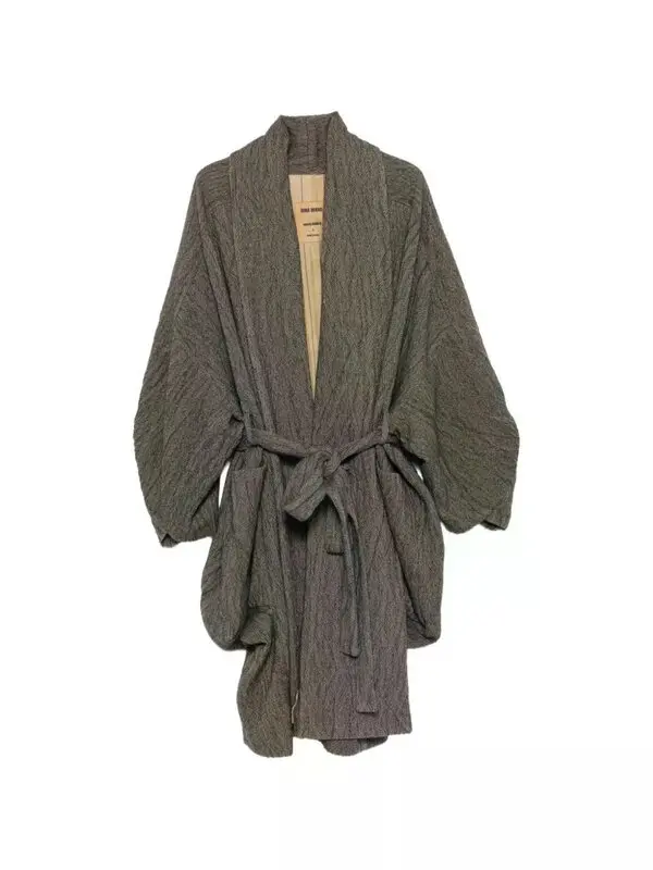 UMA WANG Herringbone-pattern Belted Coat - Grey