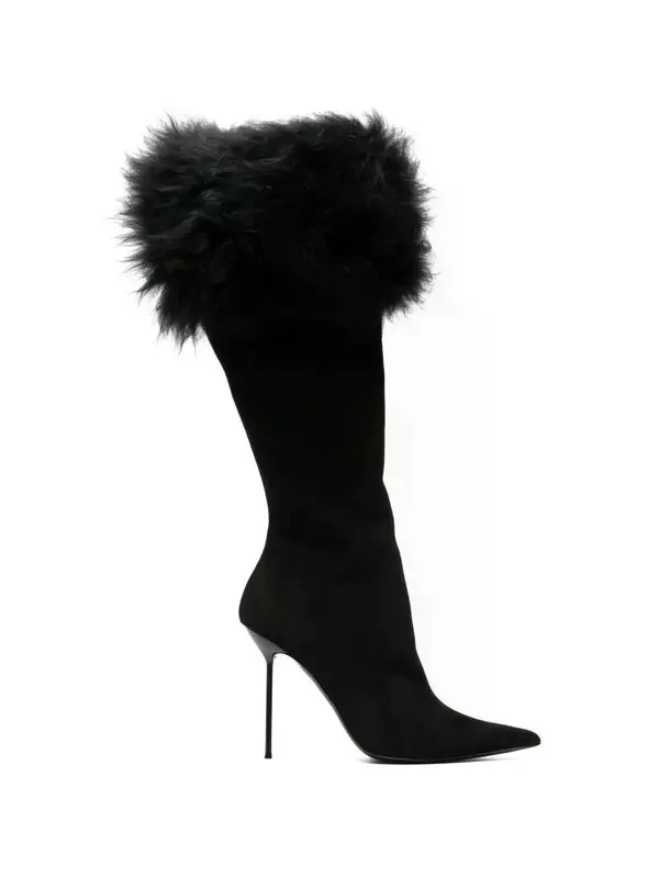 Paris Texas Lidia Suede Fur Long Boots - Black