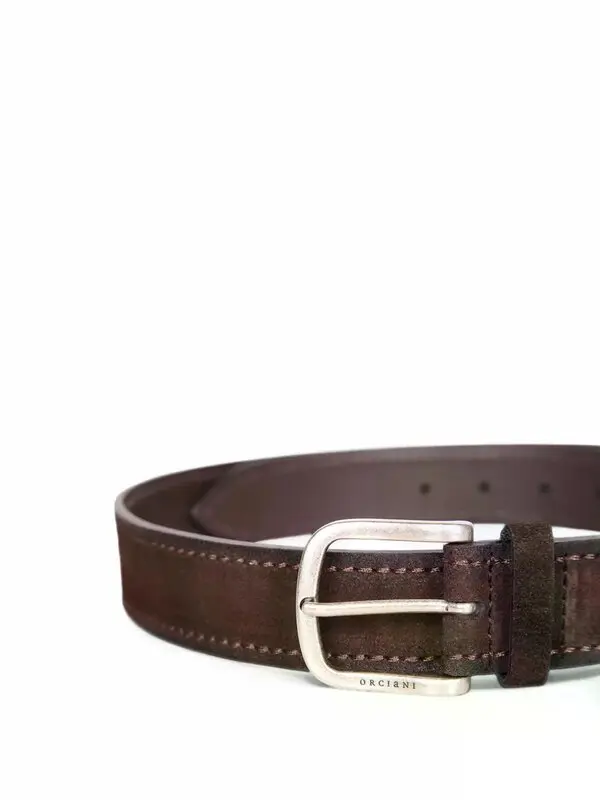 Orciani Suede Topstitched Belt - Brown