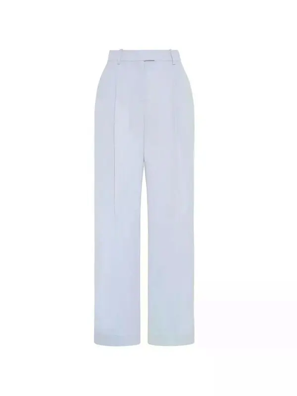 Another Tomorrow Pleated Tailored Trousers - Blue