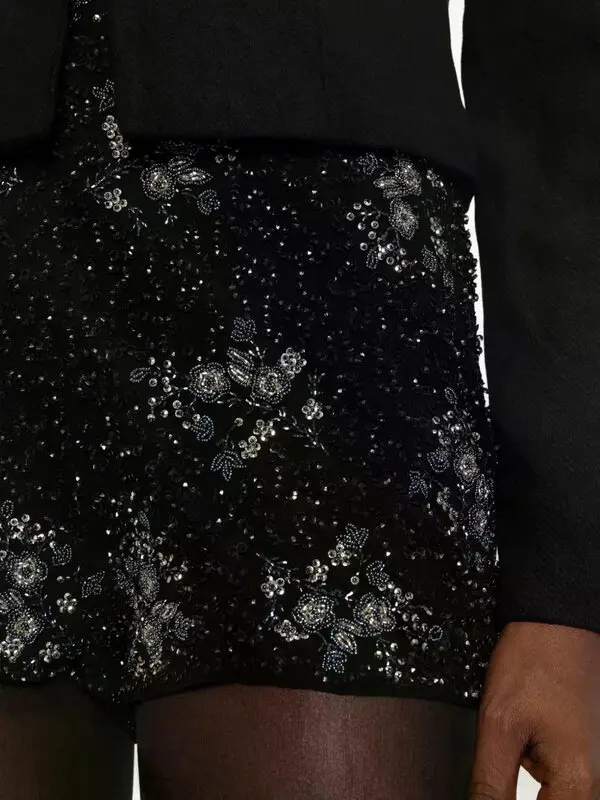 Antik Batik Sequin-embellished Floral-embroidered Shorts