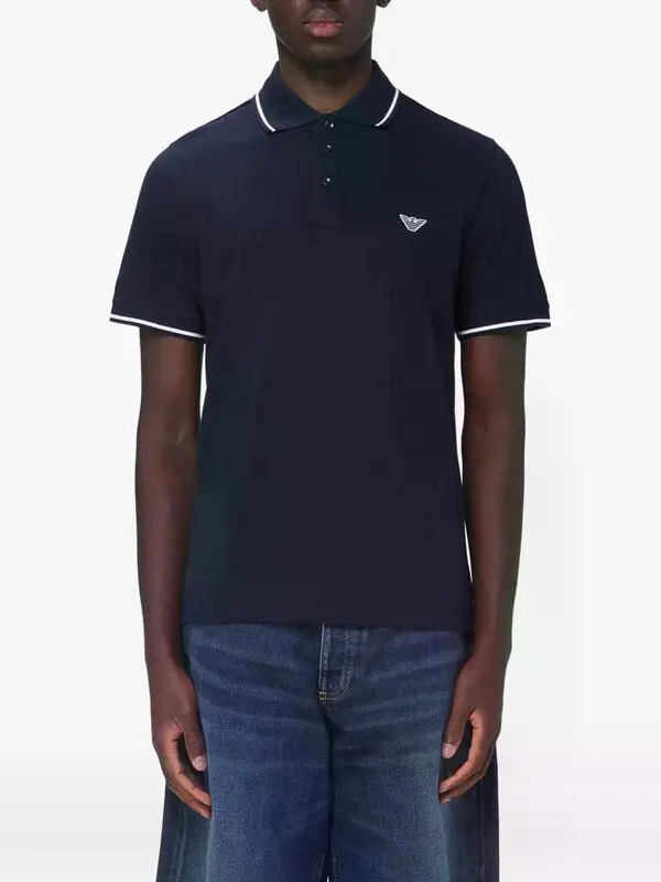 Emporio Armani Logo-embroidered Tipped Polo Shirt - Blue