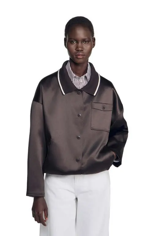 Sandro Satin-look Jacket With Polo Collar