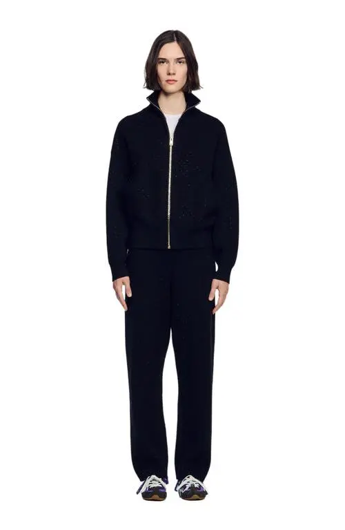 Sandro Standing Collar Strass Cardigan